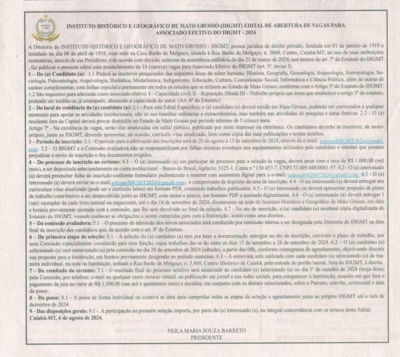 IHGMT lança edital de abertura de vagas para associado efetivo -2024 ...